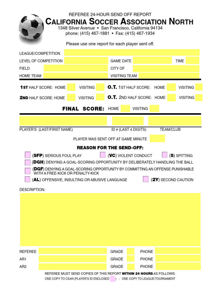 CSAN Referee Send-Off Report Form | PDF