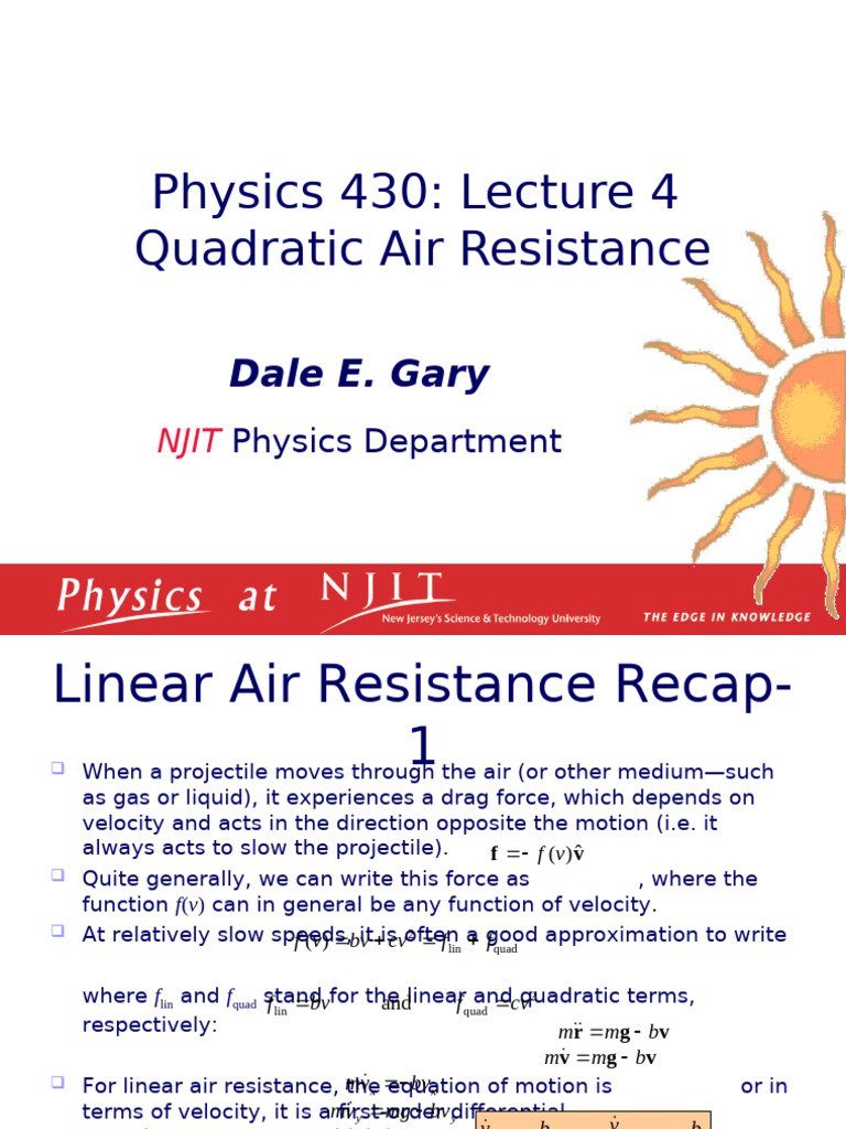 Quadratic Air Resistance in Physics | PDF | Mechanics | Physics
