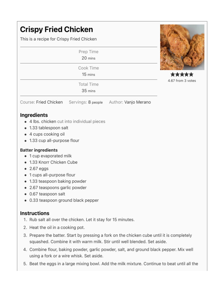 Crispy Fried Chicken Recipe | PDF