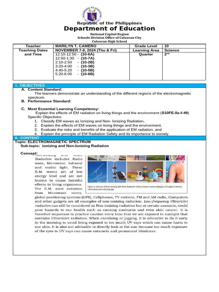 Electromagnetic Spectrum Lesson Plan | PDF | Electromagnetic Radiation ...