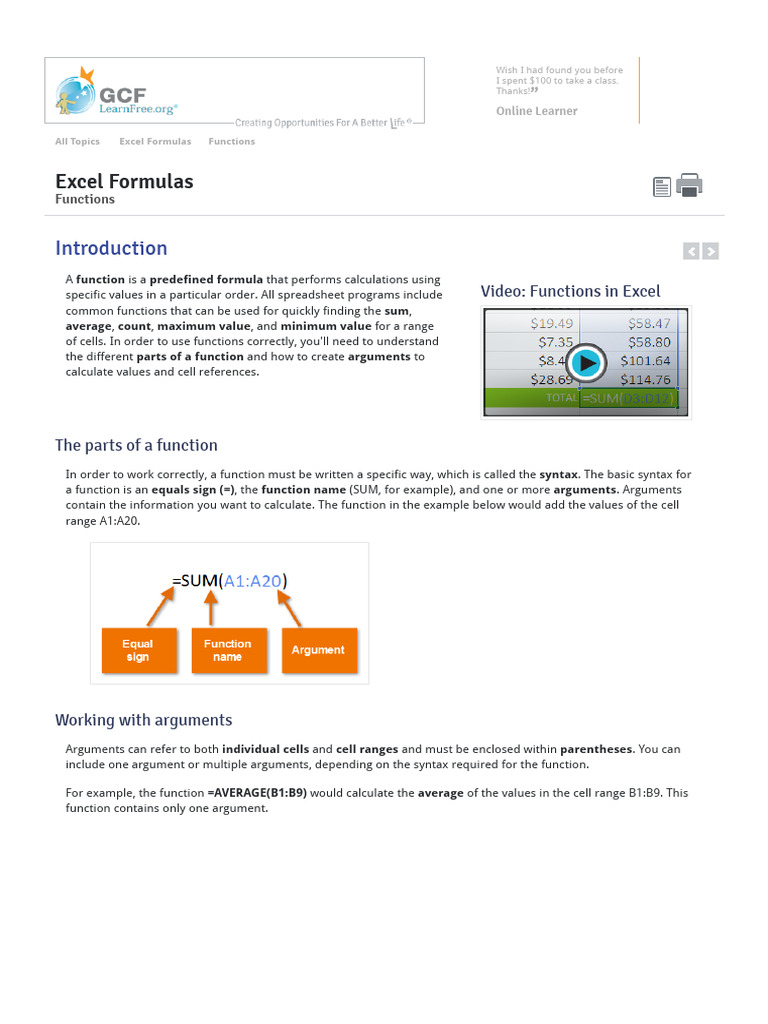 Excel Formulas - Functions | PDF