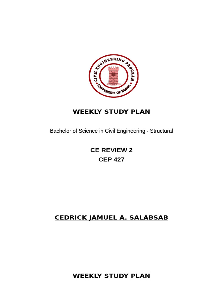 WEEKLY STUDY PLAN | PDF | Mechanical Engineering | Applied And ...