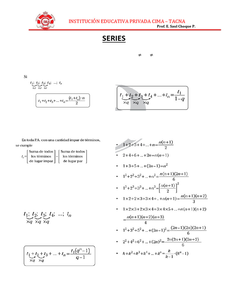Series Aritméticas y Geométricas: Ejercicios | PDF | Matemáticas ...