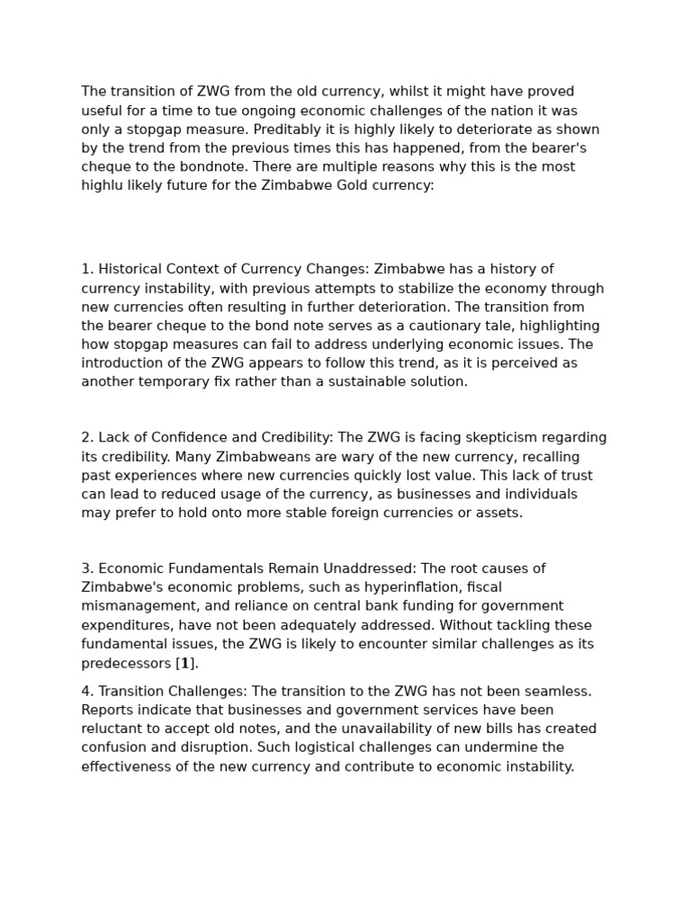 Analyisis and Forecast of Currency Transition To ZWG | PDF | Currency ...