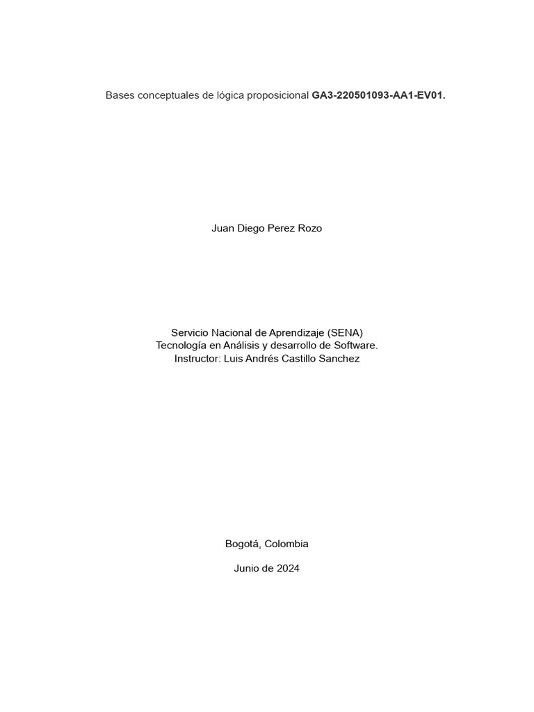 Bases conceptuales de lógica proposicional GA3-220501093-AA1-EV01. | PDF