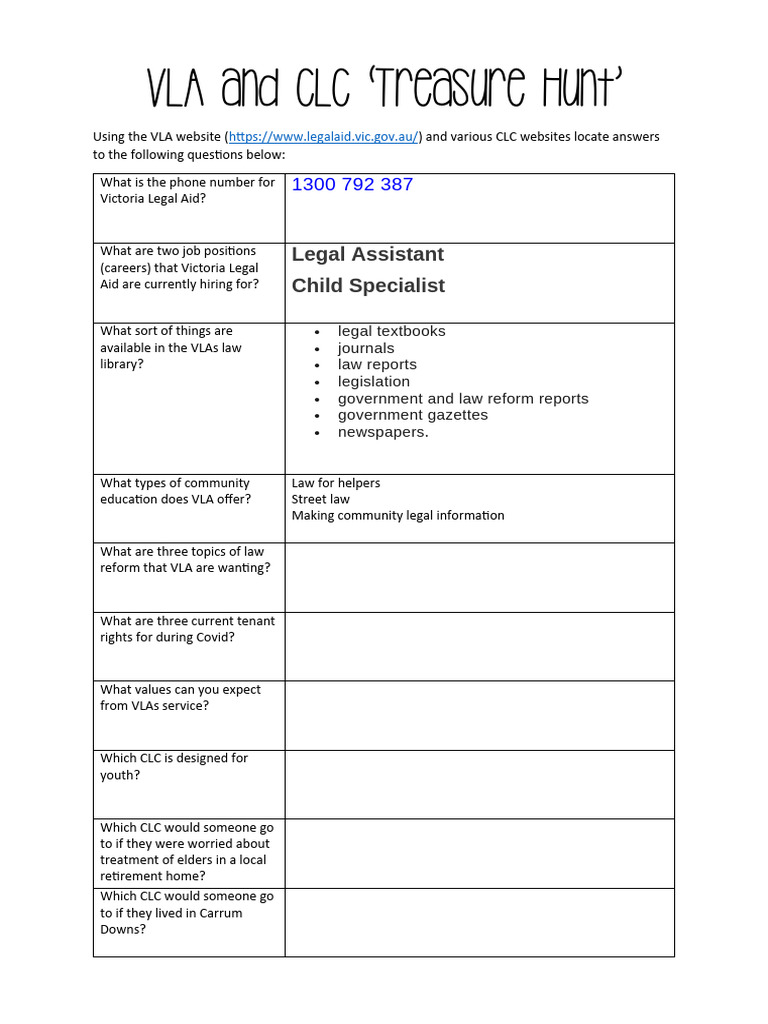 Unit 3 - VLA - CLC - TreasureHunt | PDF