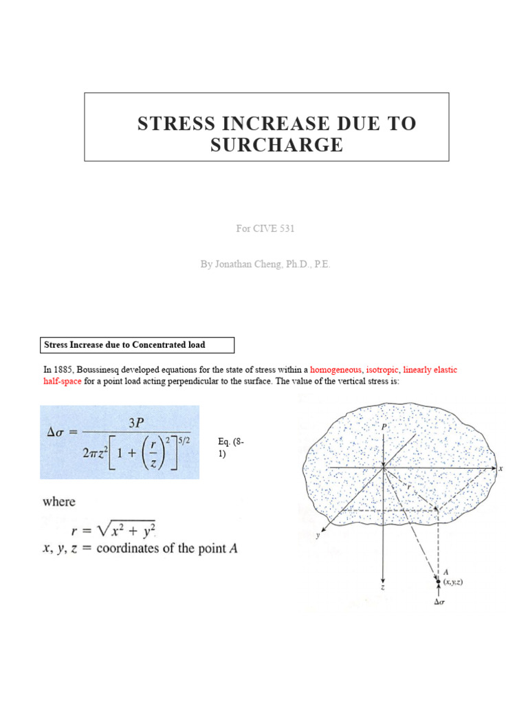 Stress Increase Due To Surcharge | PDF | Linear Elasticity | Stress (Mechanics)