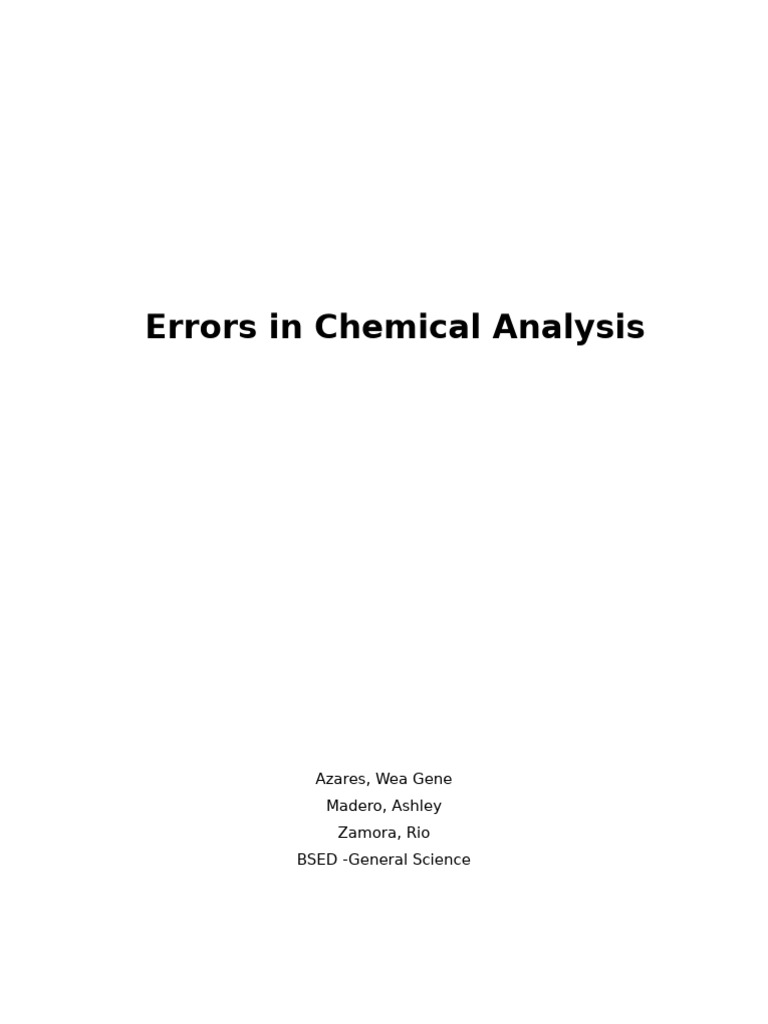 Errors in Chemical Analysis | PDF | Observational Error | Accuracy And Precision