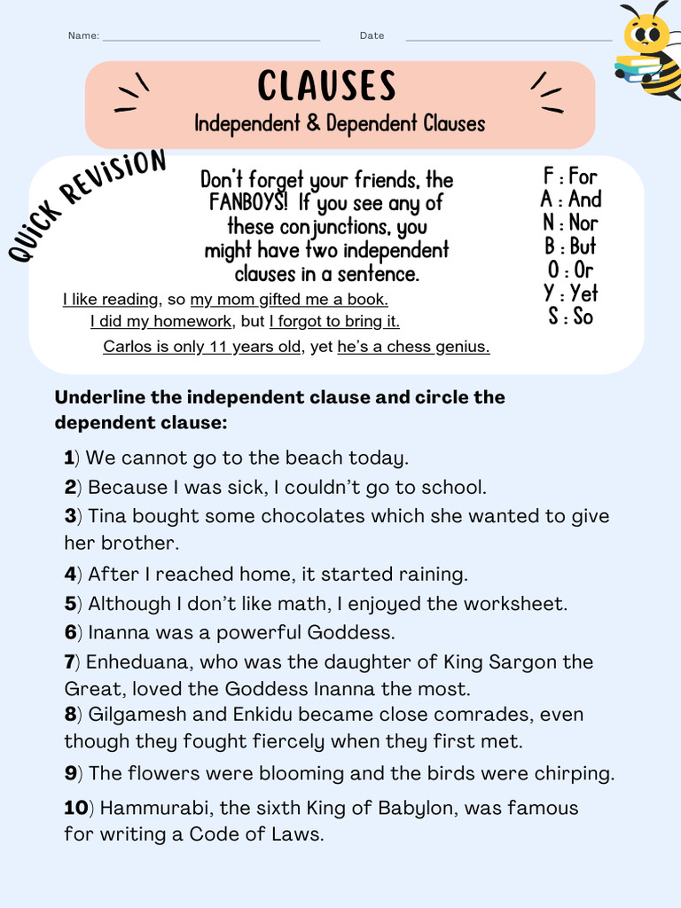 Clauses Worksheet | PDF
