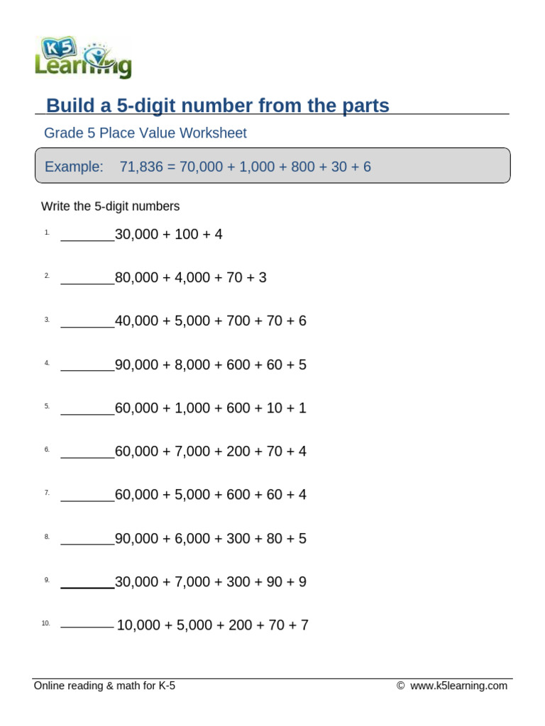 Grade 5 Place Value 5 Digit A | PDF