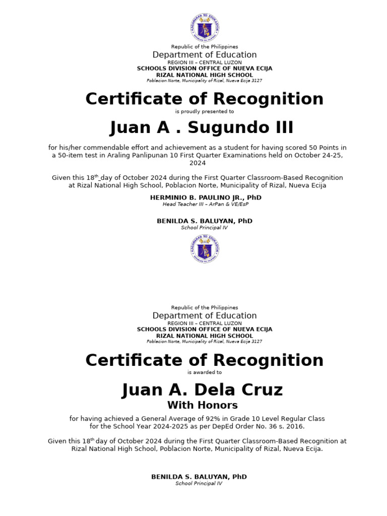 Certificate of Honors | PDF