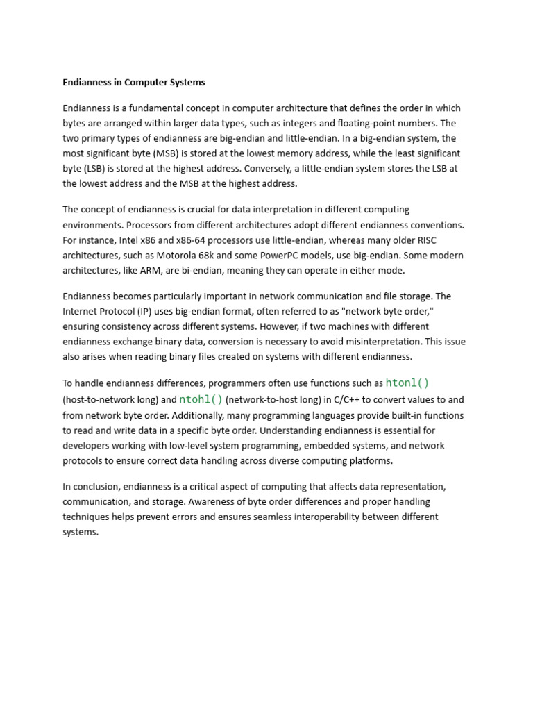 Understanding Endianness in Computing | PDF