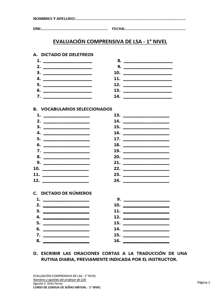 Evaluación Comprensiva de Lsa - 1° Nivel | PDF