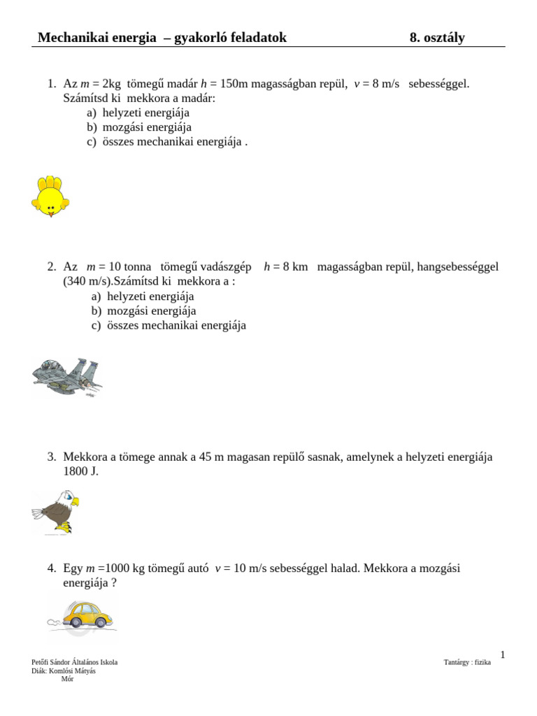 Mechanikai Energia Gyakorló-A | PDF