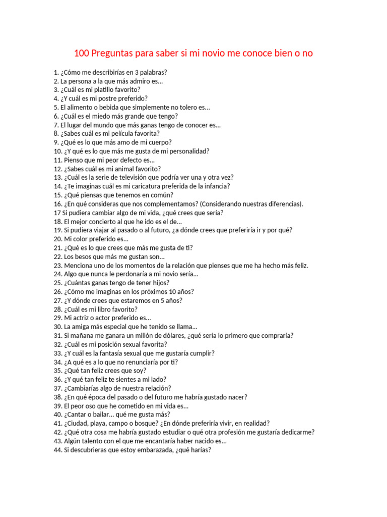 100 Preguntas para Conocer a tu Novio | PDF