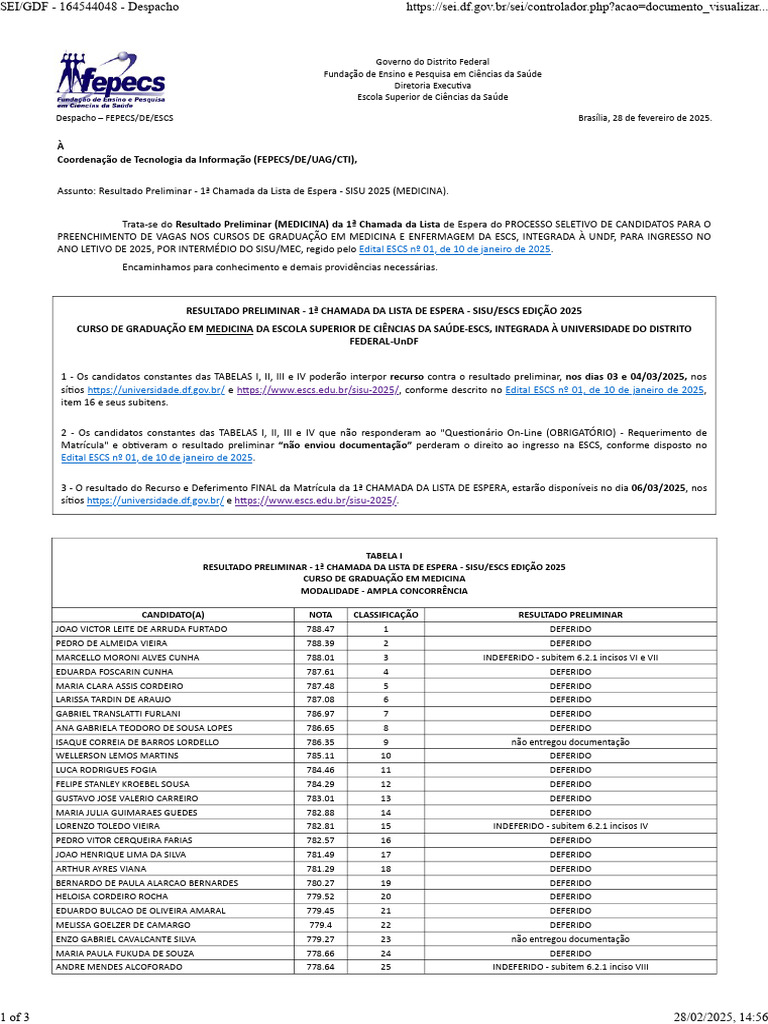 1a-Chamada-da-Lista-de-Espera-do-SISU-2025-MEDICINA | PDF | Ensino ...
