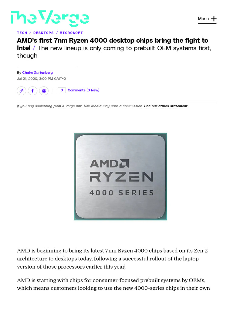 AMD Ryzen 4000 Desktop Chips Launch | PDF | Computer Hardware | X86 ...