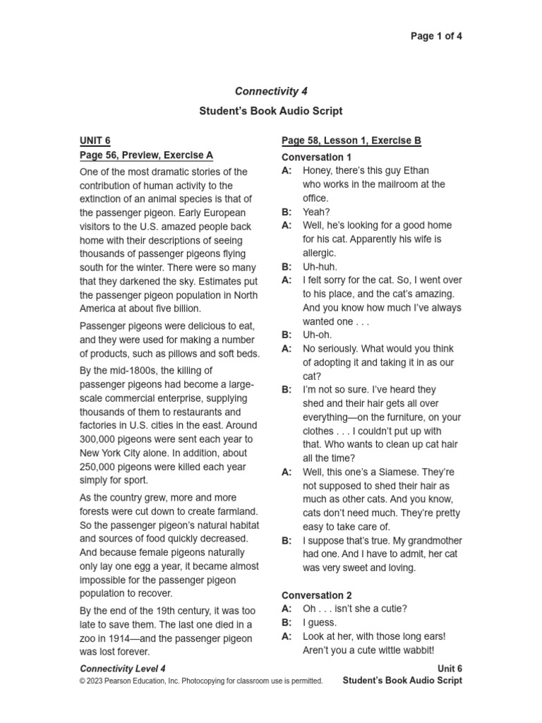 CTY4 Student Book Audio Script Unit 6 | PDF | Predation | Parrot