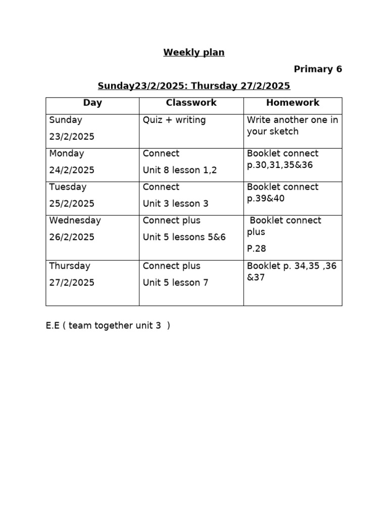 Weekly Plan Prim 6 | PDF
