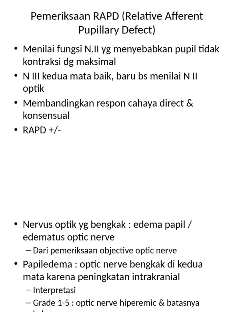 Pemeriksaan RAPD (Relative Afferent Pupillary Defect) | PDF