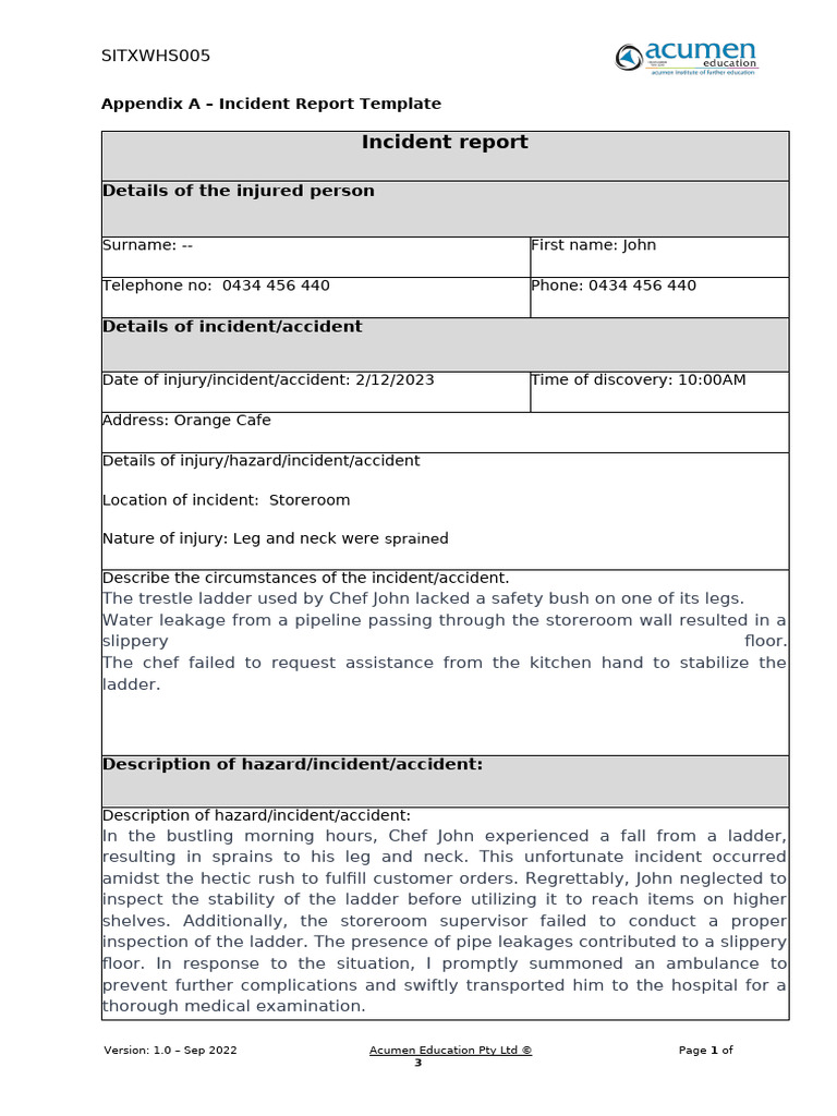 11 - SITXWHS005 - Appendix A | PDF | Occupational Safety And Health ...