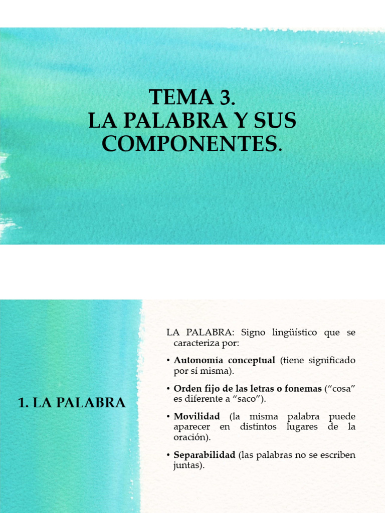 Tema 3. La Palabra y Sus Componentes | PDF | Palabra | Fonema