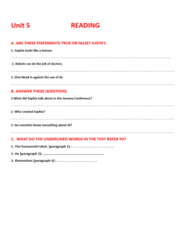 READING UNIT 5 SOPHIA | PDF