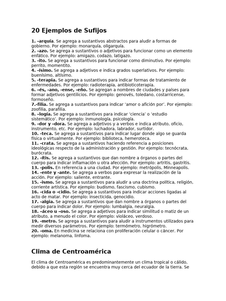 20 Ejemplos de Sufijos en Español | PDF | Clima