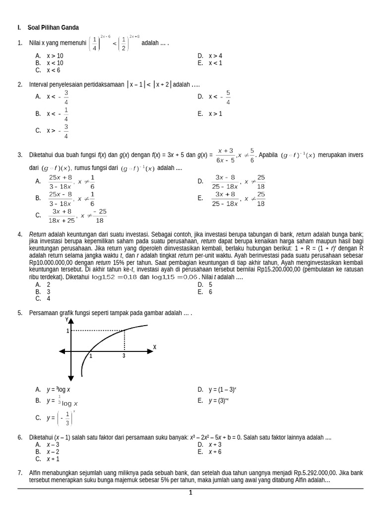 Soal Us Matematika Xii Nurani | PDF