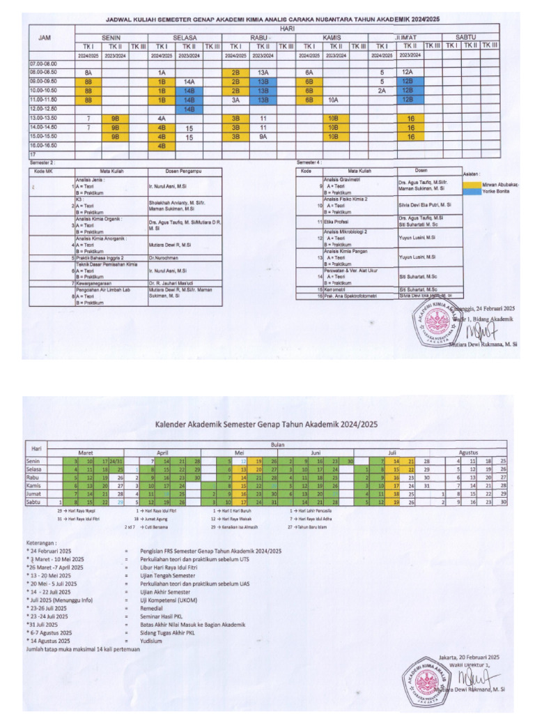 Jadwal Kuliah SMT Genap 2024-2025 - pdf1 | PDF