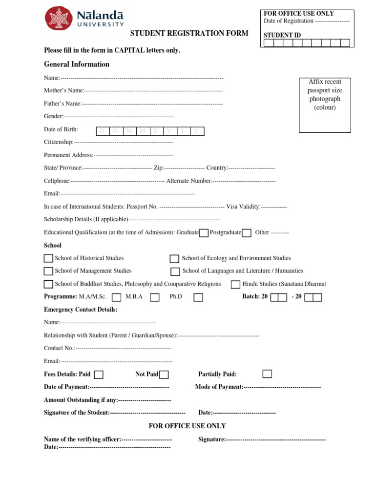 Students Registration Form | PDF | Government And Personhood
