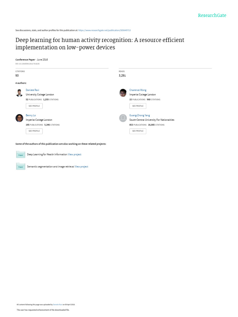 Deep Learning For Human Activity Recognition A Resource Efficient | PDF ...
