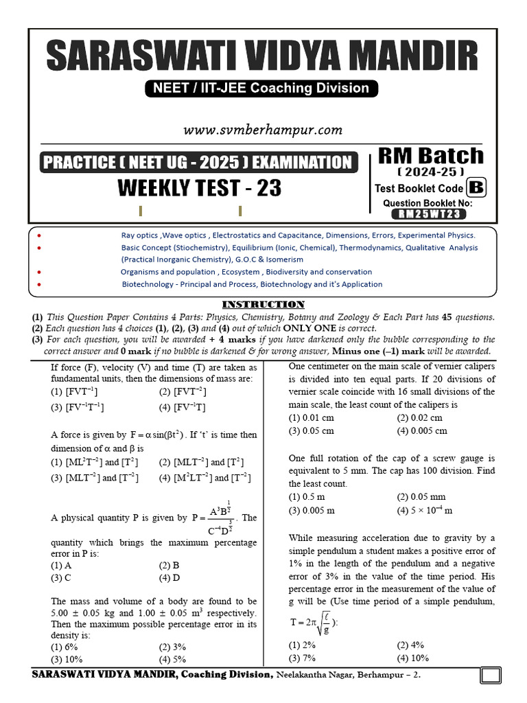 RM WT-23 23-Feb-2025 Ques Solution SVM NKG | PDF | Biodiversity | Refraction