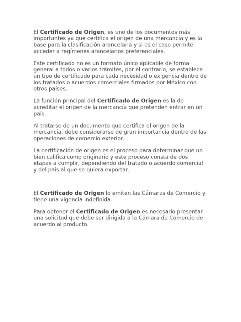 Certificado de Origen | PDF