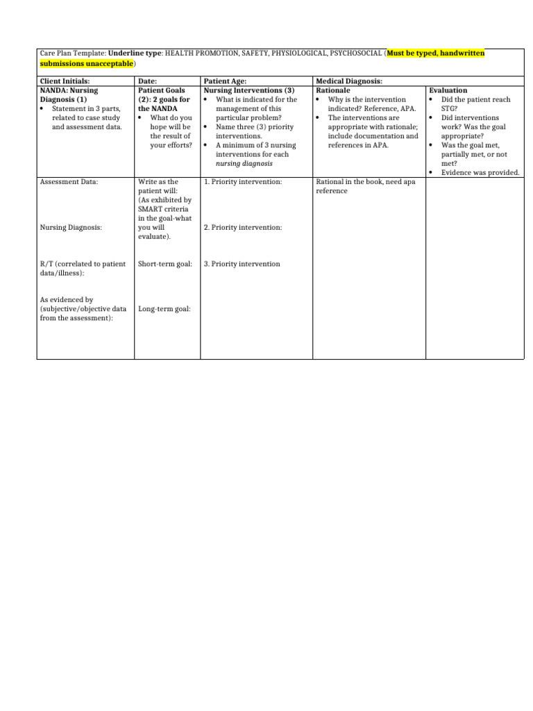 Nursing Care Plan Template Guide | PDF