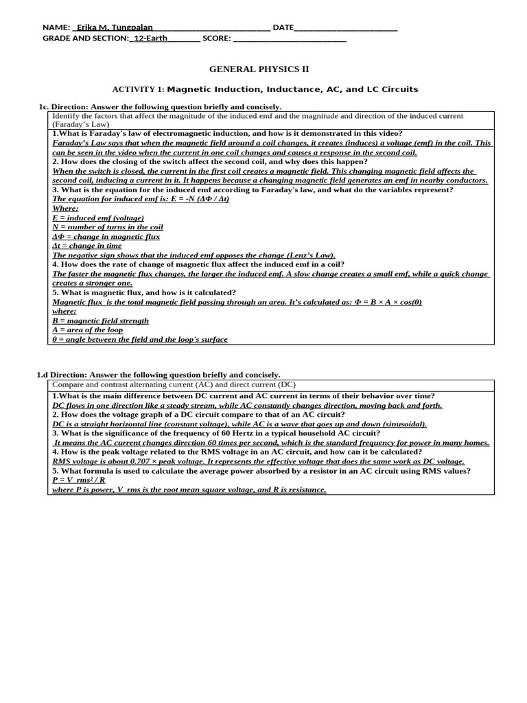 Activity 1 4 General Physics 4th Quarter 4 | PDF | Electromagnetic ...
