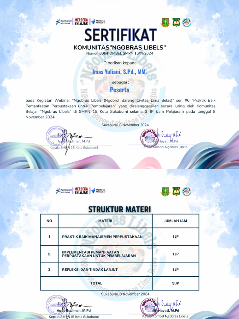 Imas Yuliani, S.Pd., MM._Sertifikat_Ngobras_Seri_6 | PDF