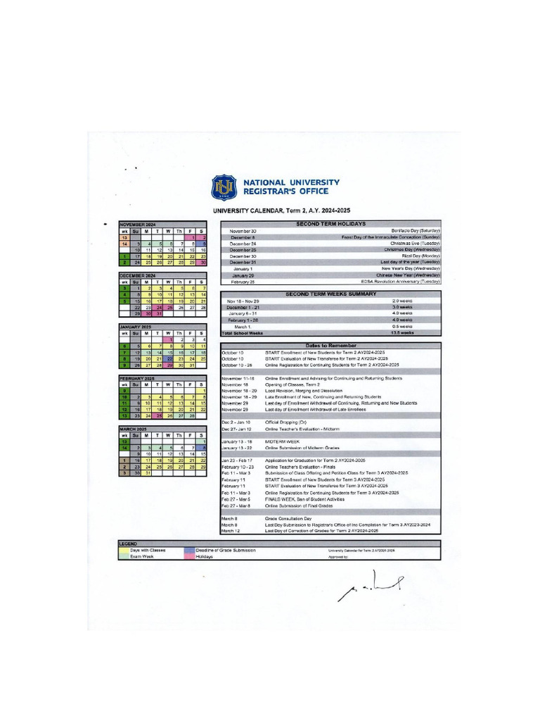 NU University Detailed Calendar Ay20242025t2 | PDF