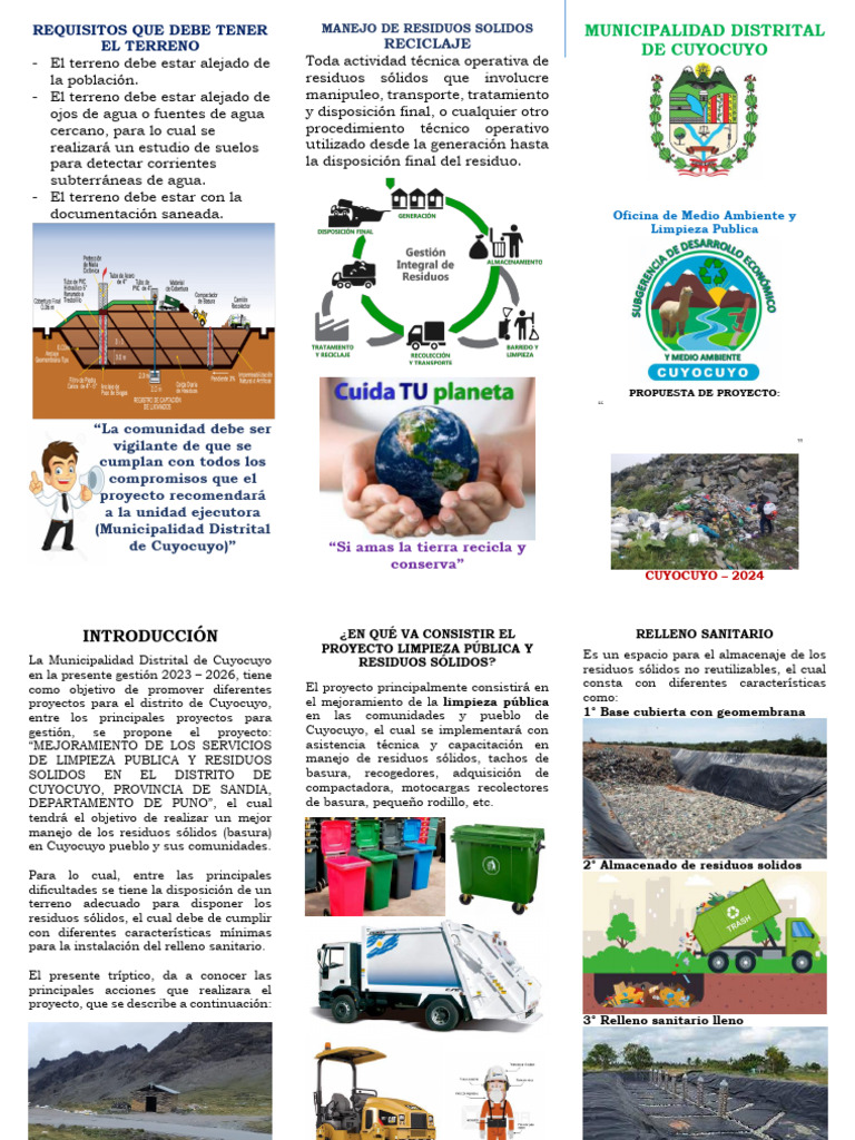 TRIPTICO Relleno Sanitario | PDF | Residuos | Vertedero