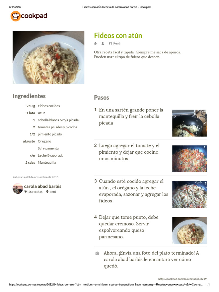 Fideos Con Atún Receta de Carola Abad Barbis - Cookpad | PDF | Cocina ...