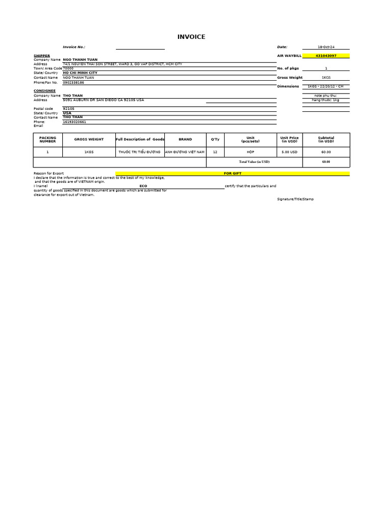 Invoice: 5091 Auburn DR San Diego Ca 92105 Usa 92105 | PDF | Ho Chi ...