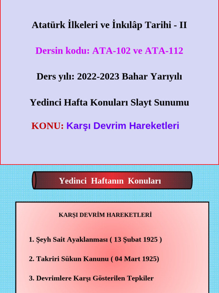 7. ATA-102 Yedinci Hafta Slayt Sunumu | PDF