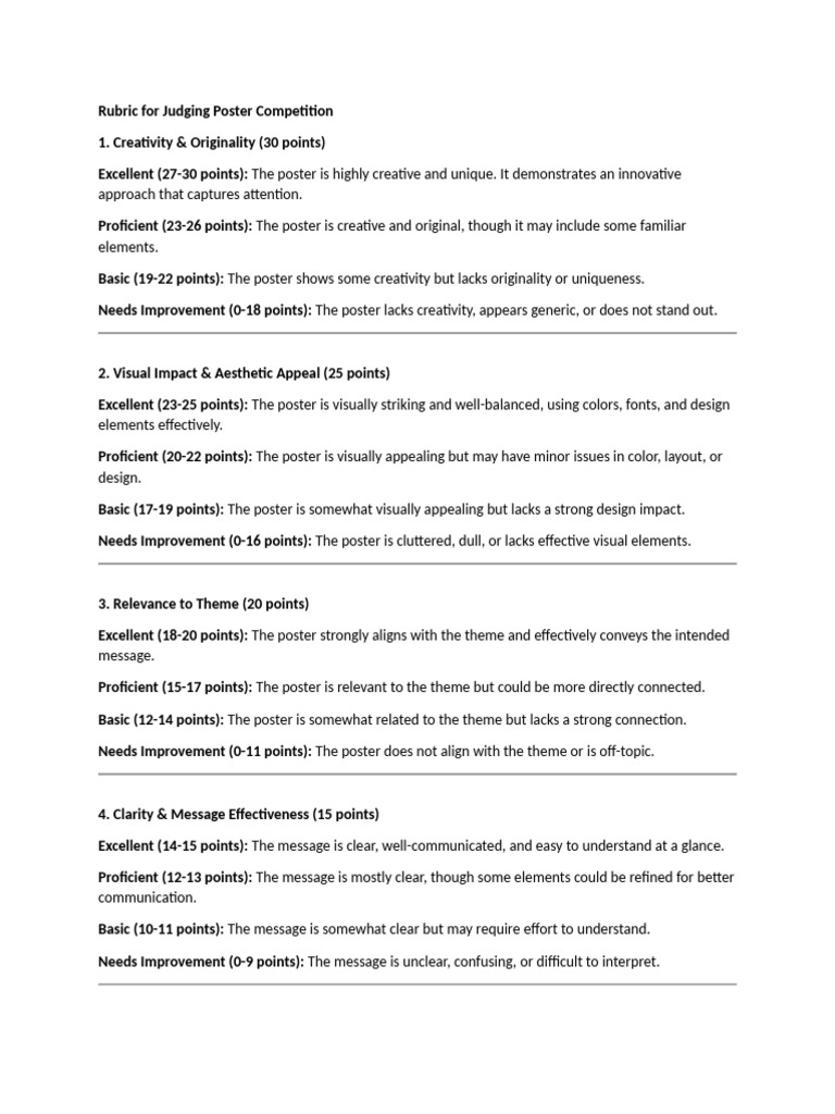 Rubric For Judging Poster Competition | PDF