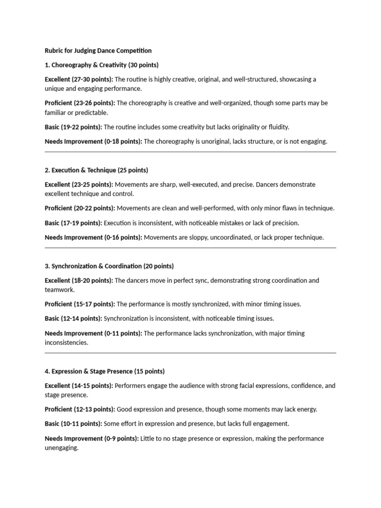 Dance Competition Judging Rubric | PDF