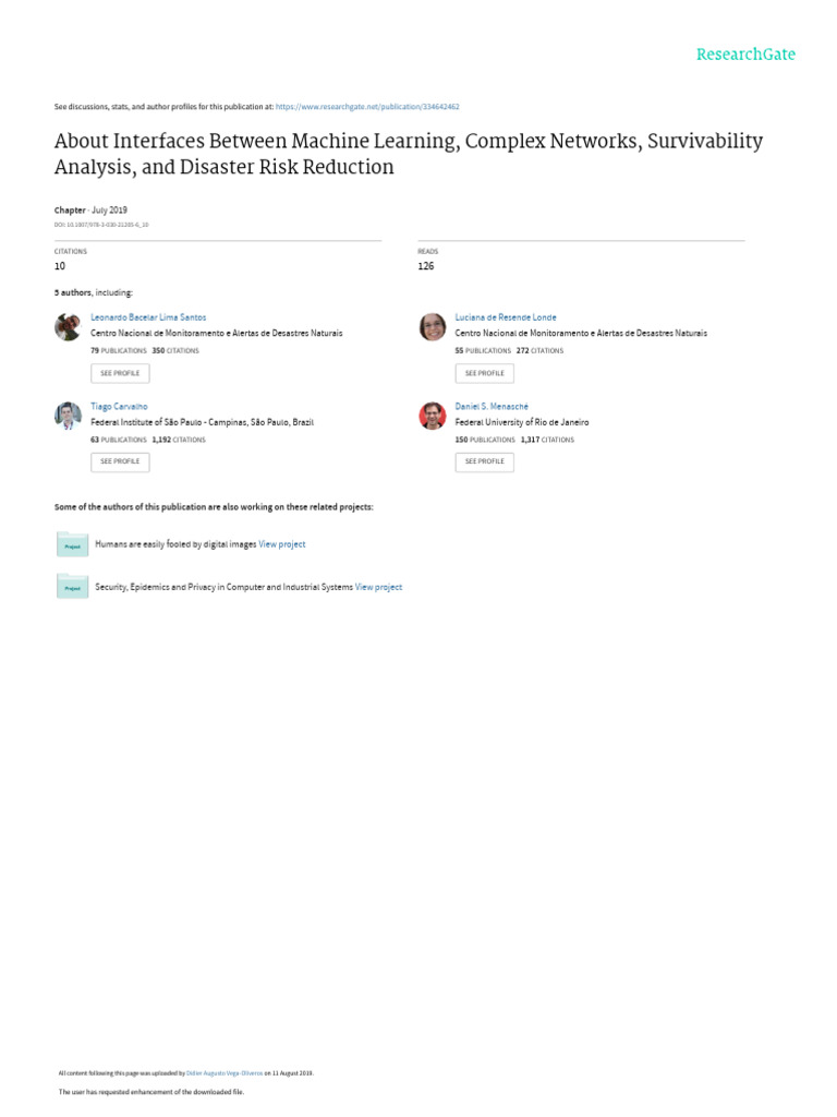 About Interfaces Between Machine Learning Complex Networks Survivability Analysis and Disaster ...