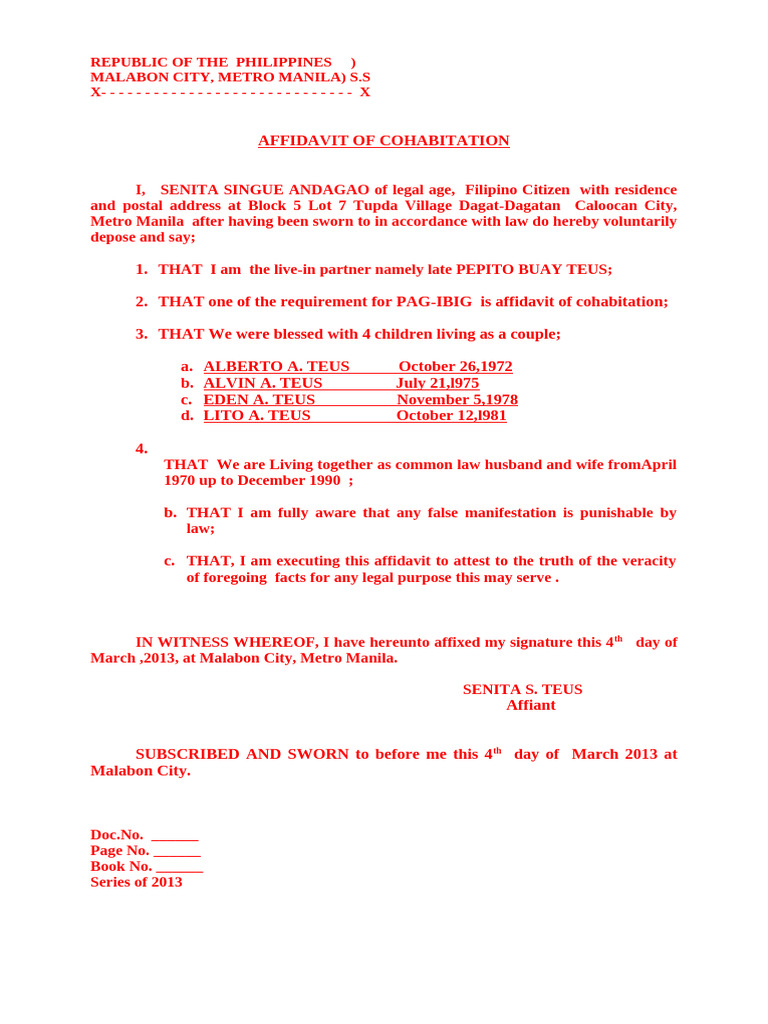 Affidavit for PAG-IBIG Requirement | PDF