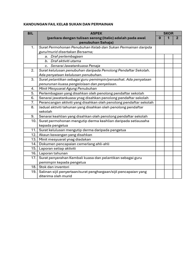 Kandungan Fail Kelab Sukan Dan Permainan SMK | PDF