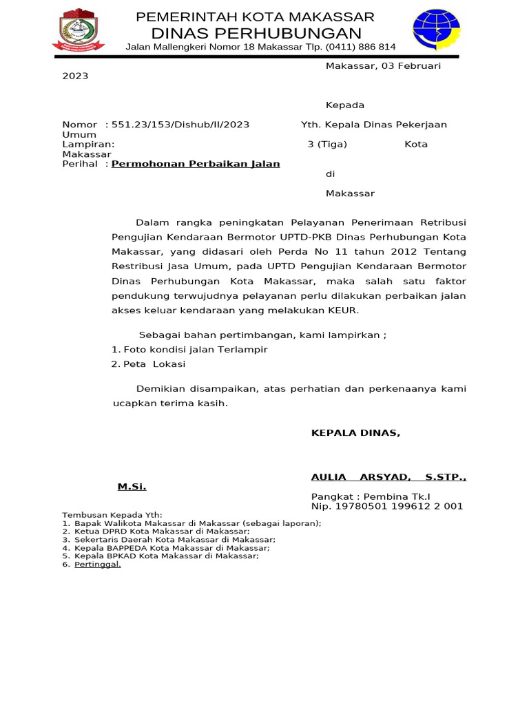Contoh Surat Permohonan PERBAIKAN JALAN AKSES KELUAR | PDF