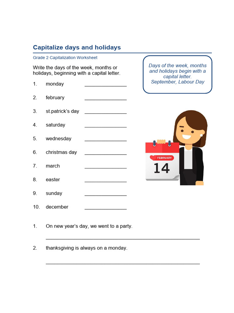 Grade 2 Capitalize Days Holidays A | PDF