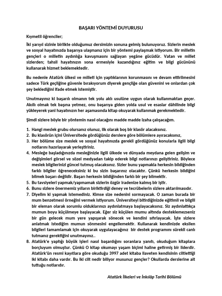Başarı Yöntemi Duyurusu Pdf